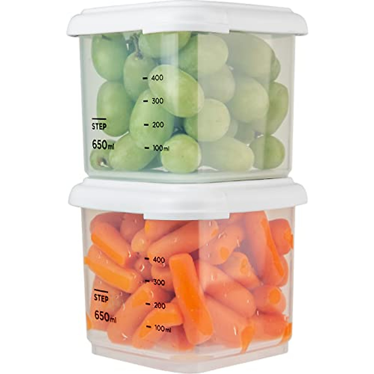 carrotez Stackable Food Storage Containers with Airtight lids, Meal Prep Containers, Portion Control Containers with labels, 16oz, Reusable, Pack of 2