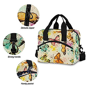 Watercolor Butterfly Lunch Bag Butterflies Insulated Lunch Box for Women Men Tote Bag with Detachable Shoulder Strap for Office School Picnic Hiking¡­