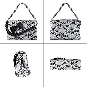 GripIt Lace Lolita Shoulder Crossbody Bag Bow-Knot Clutch Purses with Pearl Handle Chain for Women Girls Party Evening Handbag,Black