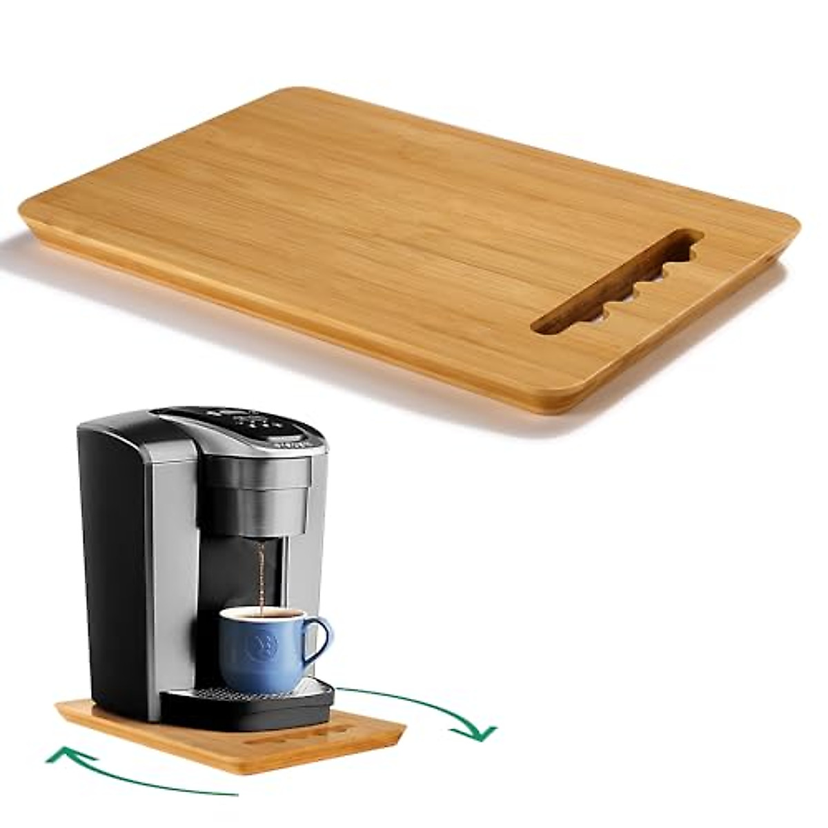 Kssiaz Bamboo Appliance Slider, 360° Rotation Sliding Tray for Coffee Maker, Slider for Counter Heavy Kitchen Appliances, Appliance Rolling Tray with Wheels, Slides Easily from Countertop, 9.5" x 14"