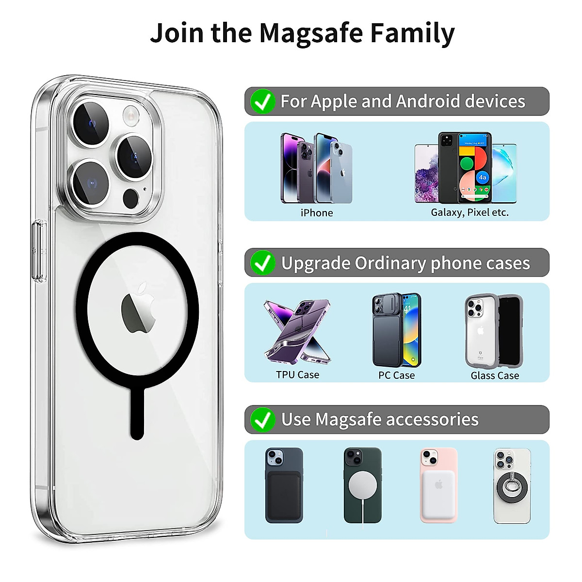 Aothey Universal Metal Rings Compatible with Magsafe Sticker - 4 PCS