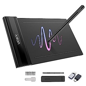 Drawing Tablet,VEIKK S640 Digital Graphics Tablet, 6x4 Inch Ultra-Thin Portable OSU! Tablet, Battery-Free Stylus for OSU! Game and Teaching Online Classes,Support Windows Mac Linux Chrome Android OS