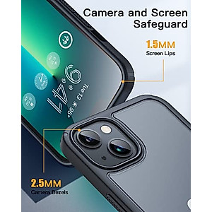 Humixx Designed for iPhone 13 Case & iPhone 14 Case [10FT Military Grade Drop Protection] [Anti-Scratch & Anti-Fingerprint] Shockproof Translucent Matte Back with Soft Bumper Protective Case, Black