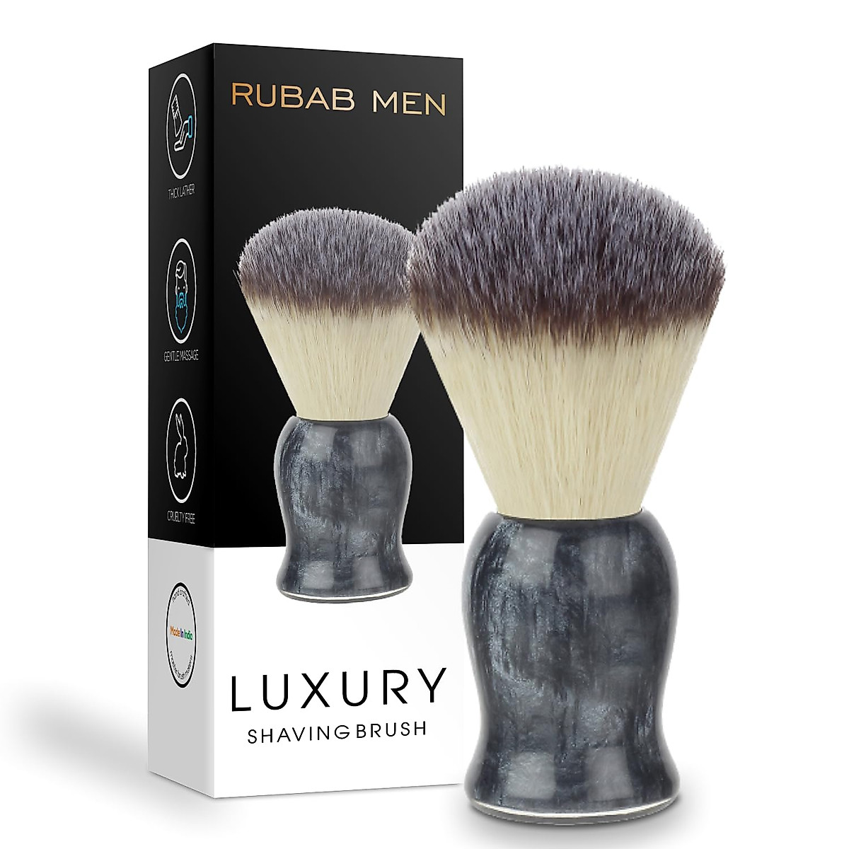 RUBAB MEN Premium Shaving Brush for Men with Cruelty-Free Bristles Synthetic Bristles |Bomber Edition| Experience Luxury Wet Shave & Elegant Dual-Toned Handle Crafted with Passion