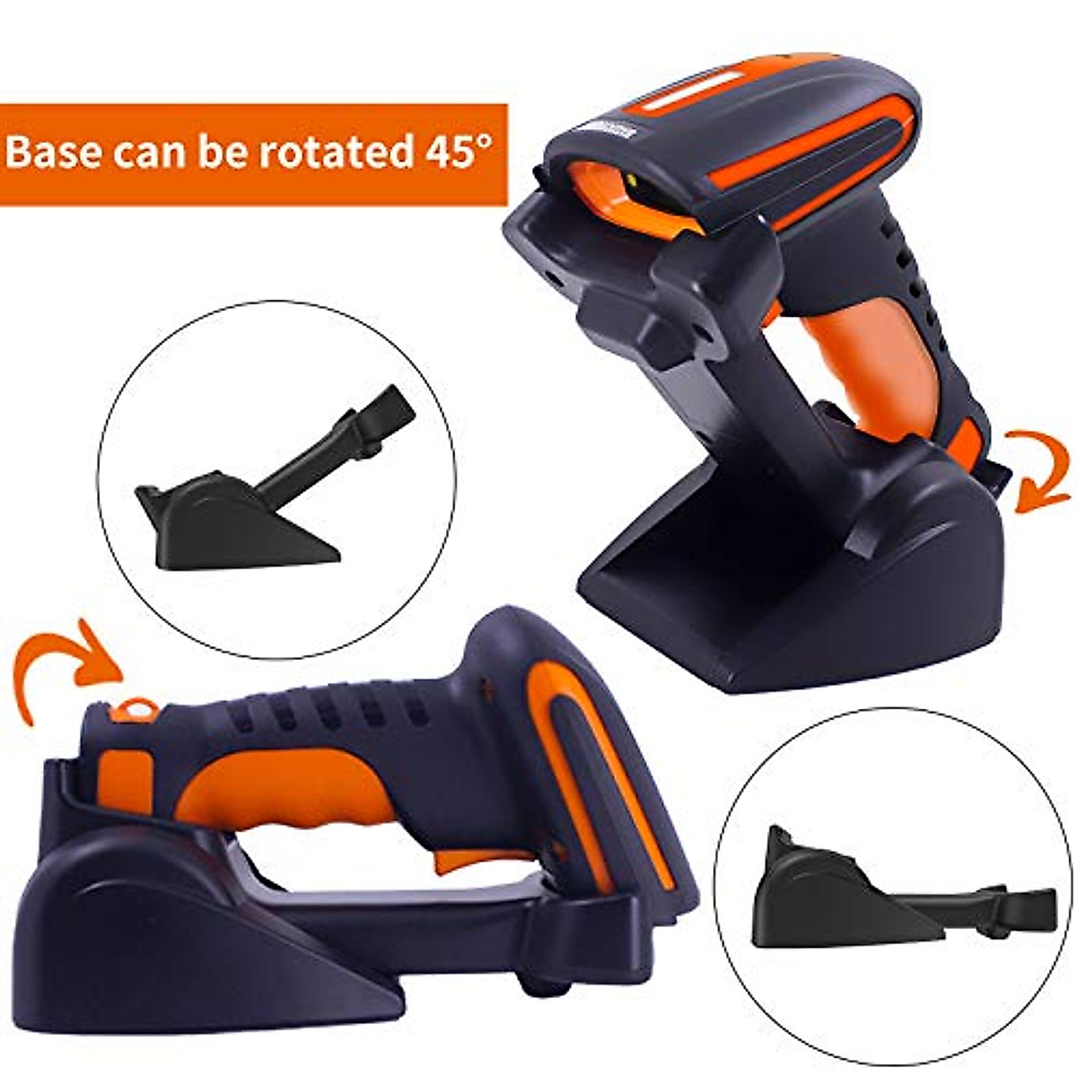 Symcode Bluetooth 2D QR Barcode Scanner with Stand,Industrial Dustproof and Waterproof 3 in 1 Compatible with Bluetooth & 2.4GHz Wireless & Wired Connection with Vibration Alert