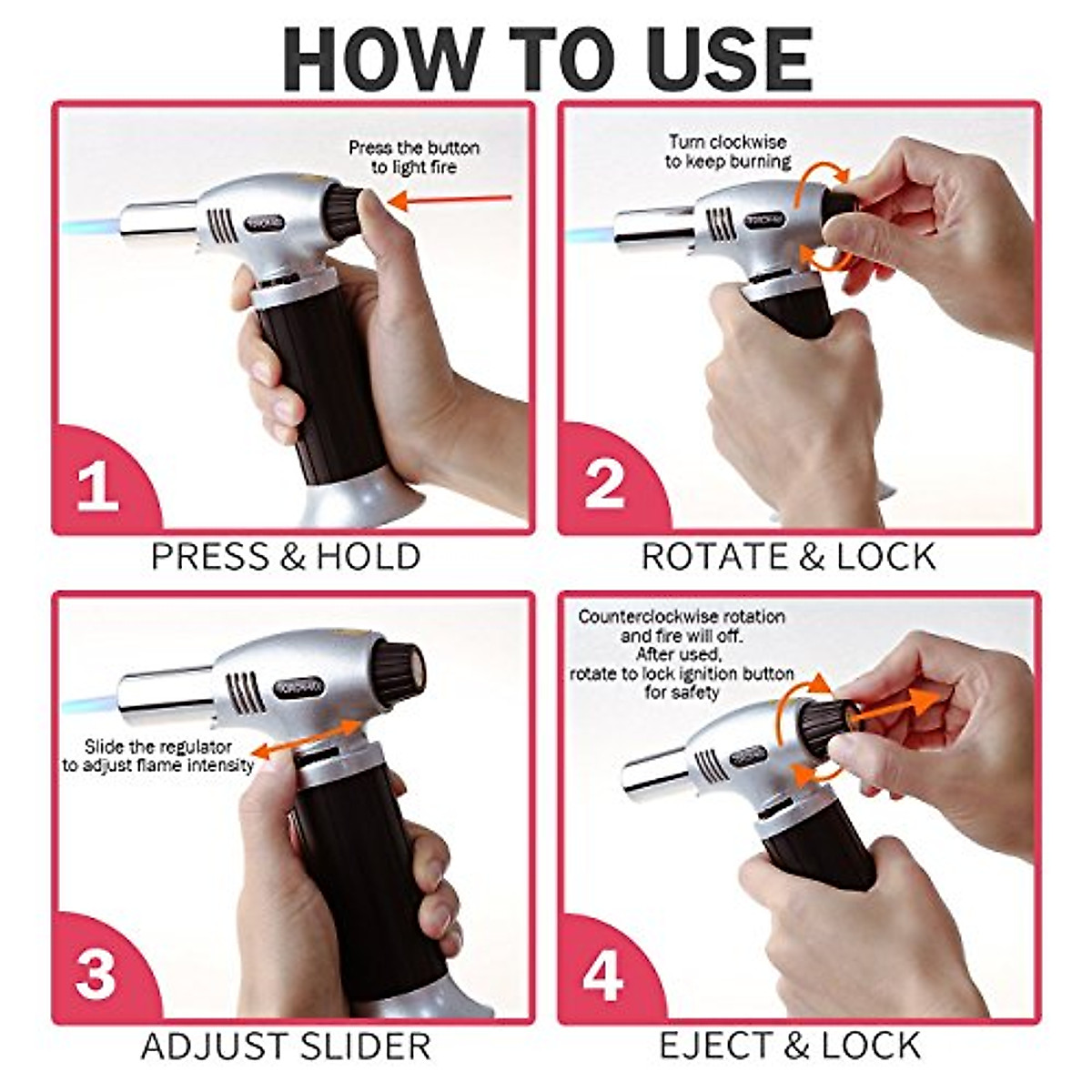 Gibot Butane Torch,Kitchen Torch Cooking Torch Creme Brulee Torch, Refillable Adjustable Flame Lighter with Safety Lock for DIY, Creme, Brulee, BBQ and Baking(Butane Gas Not Included)…