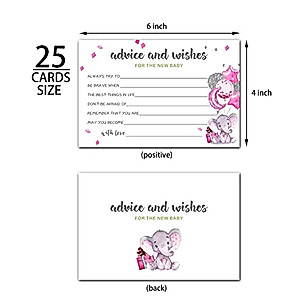 Pink Elephant Advice And Wishes Cards For The New Baby, Baby Advice Cards Perfect Addition to Your Baby Shower Party Game,Decorations Party Supply，25 Cards(bb007-JYK 003)