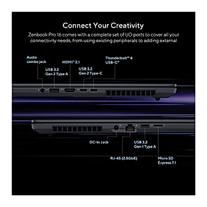 ASUS Zenbook Pro 16 Laptop 16" 165Hz Refresh Rate Display, Intel i7-12650H CPU, DialPad, NVidia GeForce RTX 3070 Ti Graphics, 32GB RAM, 1TB SSD, Windows 11 Home, Tech Black, UX6601ZW-DB76