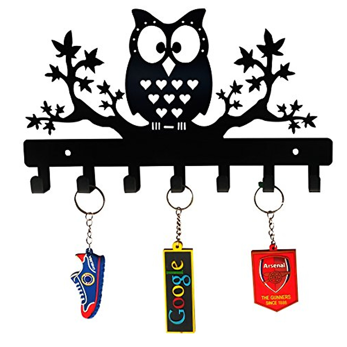HeavenlyKraft Owl on Maple Trees Steel Key Holder, Steel Key Rack, Metal Key Cabinet, Owl Key Hanger, Medal Hanger, Leash Hanger, 10.6 X 6.15 X 0.8 INCH