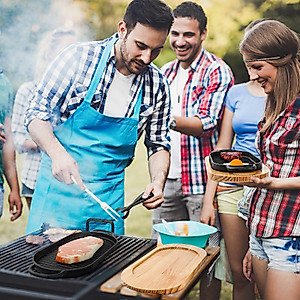 Yiyiring 2 Pcs Cast Iron Fajita Skillet Pan Set Sizzling Steak Plate with Wooden Base and Removable Handle Cast Iron Grill Frying Pan for Home Restaurant Kitchen Cooking (12 x 6.3 Inch)