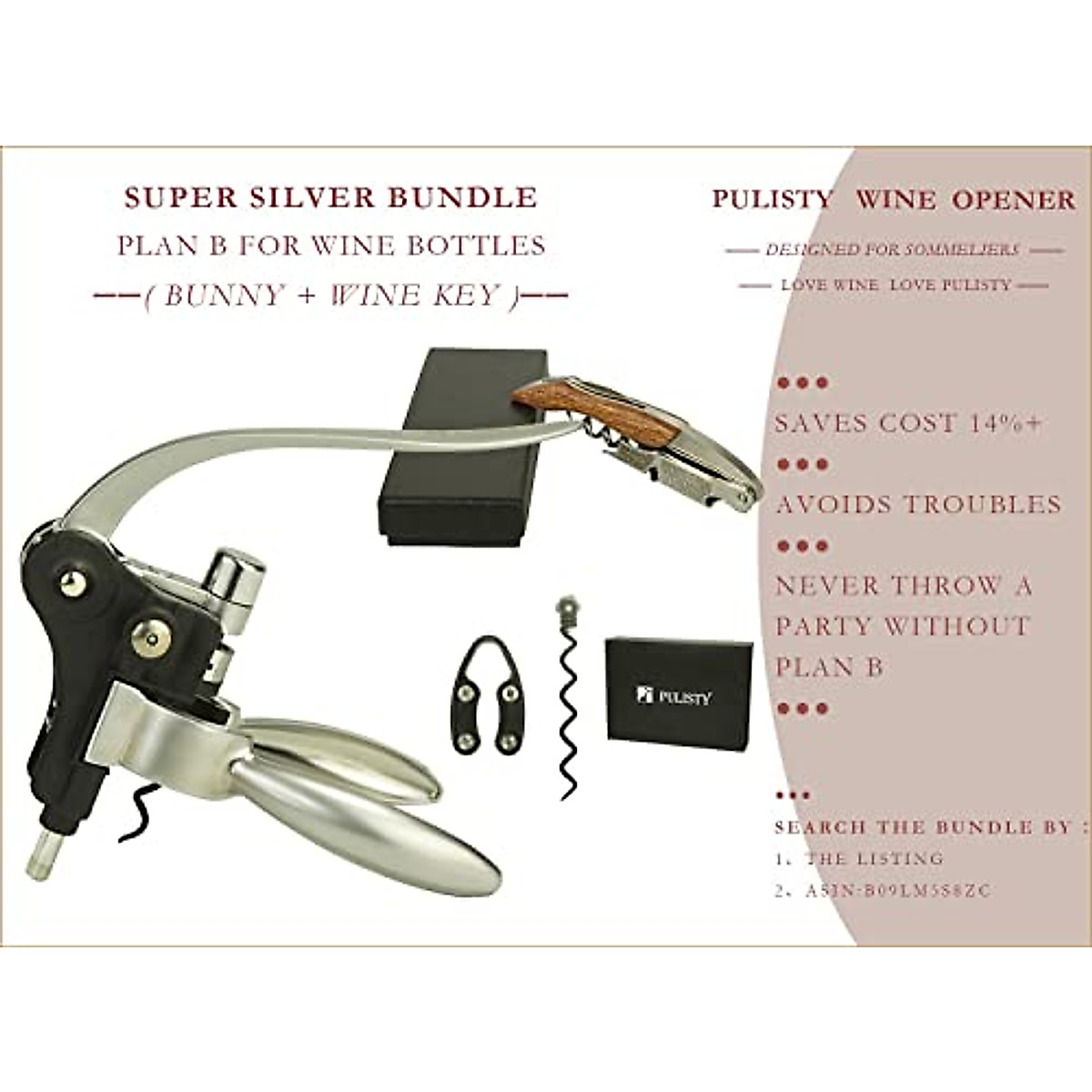 Pulisty Bunny Wine Bottle Opener Set With Stand (Silver or Gold),3 options+Bundles, Screwpull Wine Opener Set, Corkscrews for Wine Bottles, Wine Corkscrew Wine Opener, Easy Wine Opener Manual