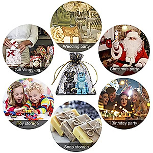 100 PCS 4.0x4.7 Inches Moon Star Printed Orchid Organza Bags Candy Gift Bags Stars and Moon Black Bag,Makeup Organza Favor Bags,Net gift Bags,Drawstring goody bags for Party, Jewelry, Festival