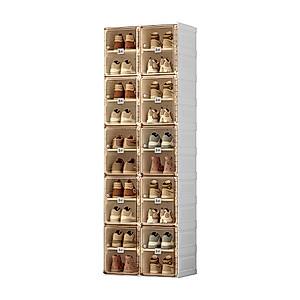 ANTBOX Shoe Organizer Storage Box, Portable Folding Shoe Rack for Closet with Magnetic Clear Door,Large Sneaker Cabinet Bins Sturdy Easy Assembly 10 Layers-20 Grids