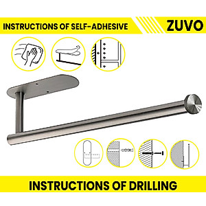 Paper Towel Holder Under Cabinet - (Silver) Adhesive Paper Towel Holders with Stainless Steel - Stick or Screw Towel Holders for Kitchen Cabinet, Bathroom, Wall Mount