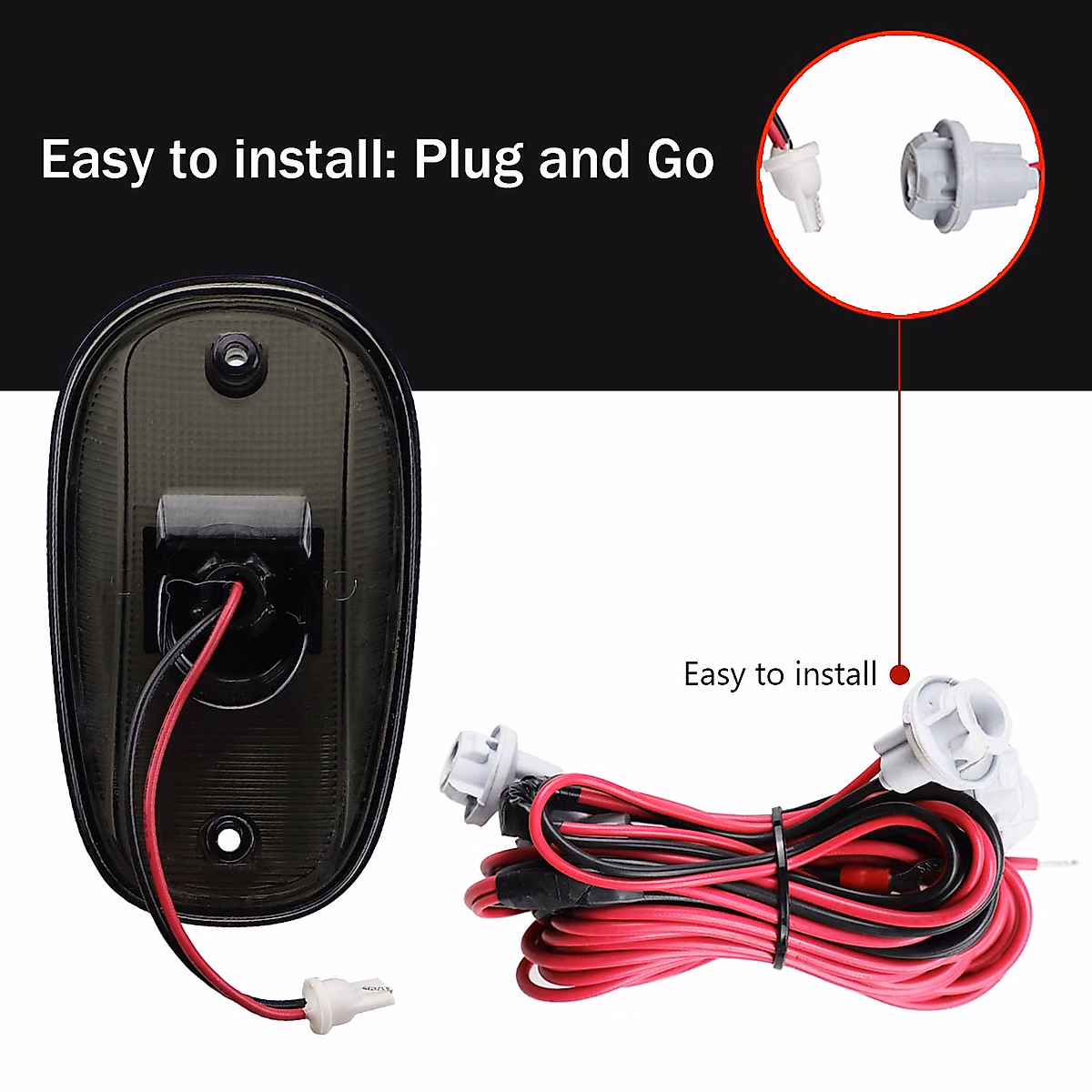 Tresound LED Cab Roof Marker Lights for 03-16 Dodge Ram 1500 2500 3500 with 5 in 1 Wire Harness (Smoked Lens with 16 White LEDs)