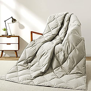 Natural Goose Down Throw Blanket for Couch,Bed Comforter,Sofa Blanket Throw,Outdoor Blanket,Lightweight Down Comforter with Peach Skin Fabric,Reversible Lap Down Blanket Gifts,50"X70",Beige Blanket