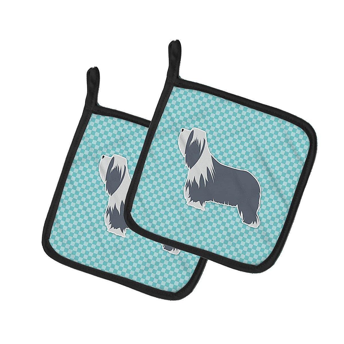 Caroline's Treasures BB3717PTHD Bearded Collie Checkerboard Blue Pair of Pot Holders Kitchen Heat Resistant Pot Holders Sets Oven Hot Pads for Cooking Baking BBQ, 7 1/2 x 7 1/2