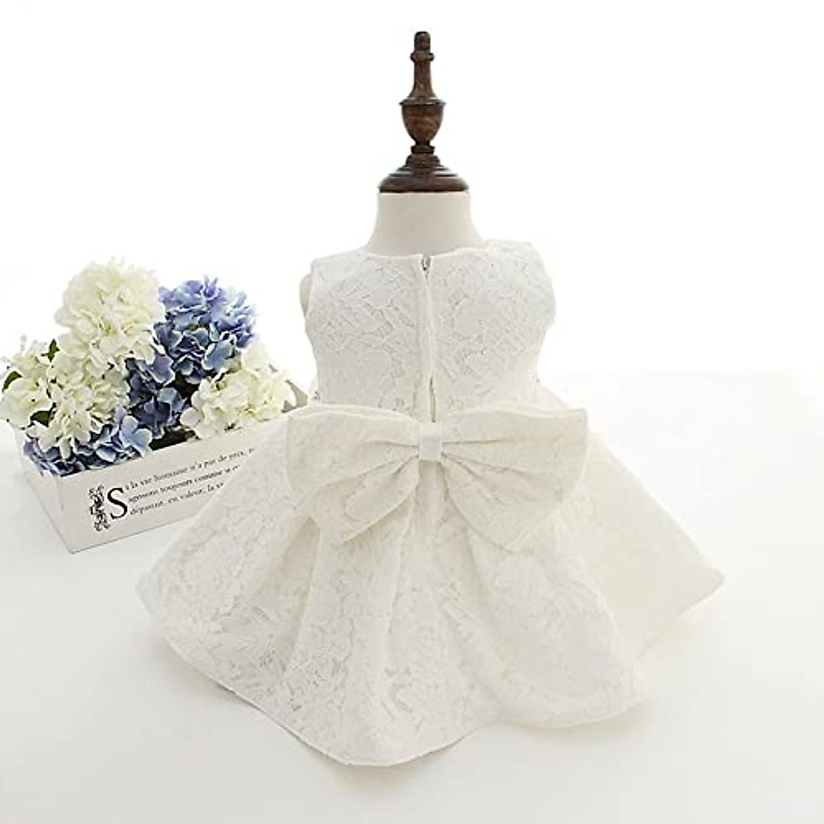 Meiqiduo Baby Girls 3Pcs Set Christening Baptism Wedding Formal Dress (3M/0-6months, Ivory White)