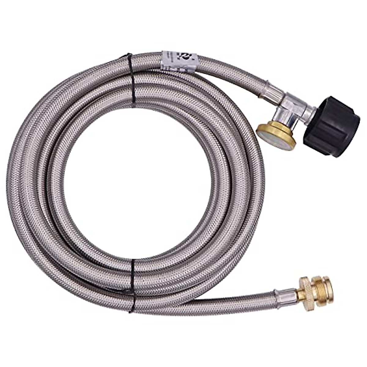 15 Ft Stainless Steel Braided Propane Adapter Max 350 Psi Hose with Pressure Gauge 5-40 Lb Convert Replace for Qcc1/type1 Tank Connects 1 Lb Bulk Portable Appliance to 5-40 Lb Propane Tank Cylinder