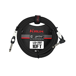 KIRLIN Cable LGI-202-10/BK 10-Feet Straight to Right Angle 1/4-Inch Plug LightGear Instrument Cable with Black PVC Jacket