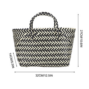 Cabilock Handmade Moroccan Market Basket Large Capacity French Wicker Basket Straw Beach Bag Vegetables Shopping Basket with Handle for Women Shopping Laundry Black