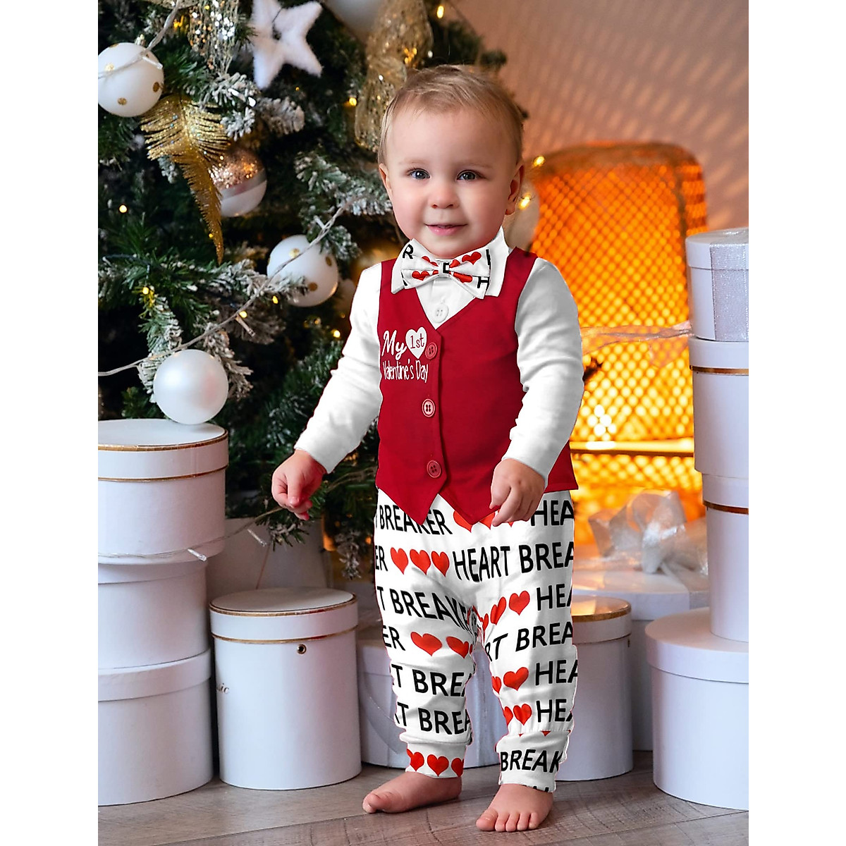 Dearnow My First Valentines Day Baby Boy Outfit Baby Boy Clothes 6-9 Months Mommys Valentine Baby Boy One-Piece Gentlemen Romper