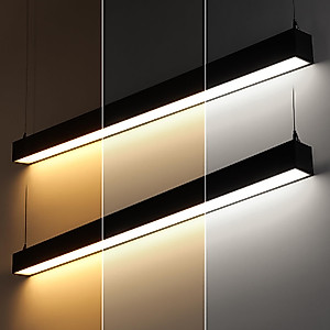 LEONLITE 4FT Linkable LED Linear Light, 3CCT 40W 3000K/4000K/5000K CCT Selectable, ETL Listed Dimmable Architectural LED Suspension Office Lighting Fixture, Matte Black Aluminum Housing, Pack of 2