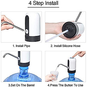 5 Gallon Water Dispenser - Pump for 5 Gallon Water Jug USB Charging Water Bottle Pump with Non Spill Bottle Cap Universal Fit for Home, Office and Outdoor (White)