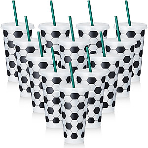 Uiifan 12 Pcs Plastic Tumbler with Lid and Straw Theme Cups 24oz Reusable Cups Gifts for Men Women Birthday Party Supplies Favors(Soccer)
