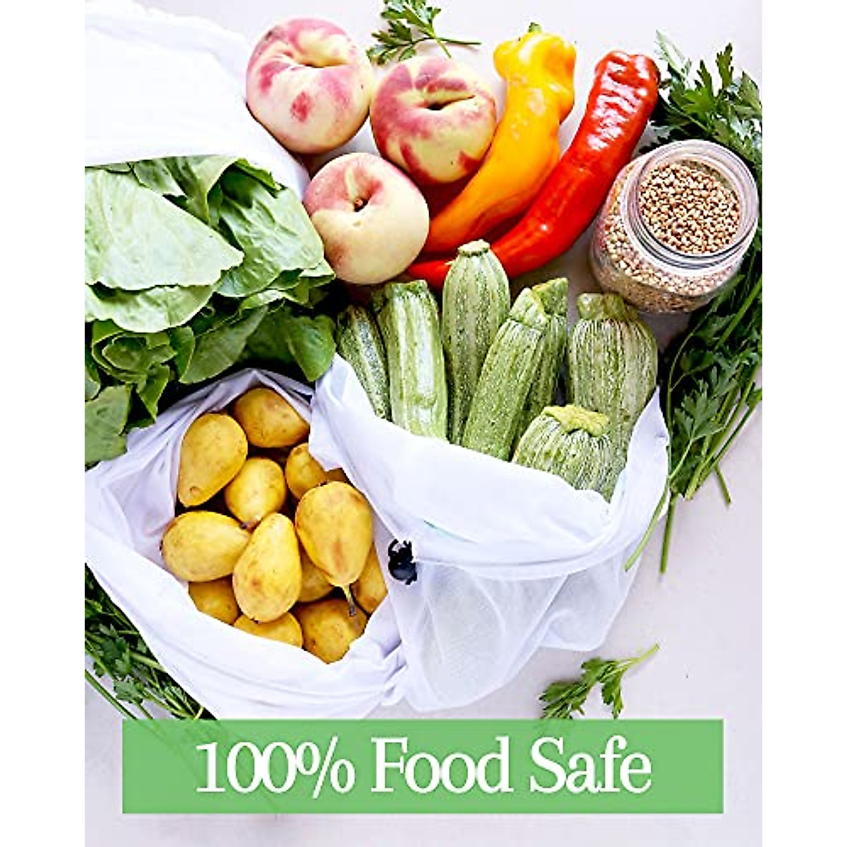 purifyou Set of 10 Reusable Produce Bags | Multipurpose Large (12x14), Farmers Market Bags, Washable Shopping Bags, Gift Bags, Storage for Fruits, Vegetables, Toys, Groceries, Kitchen & Home Organizer