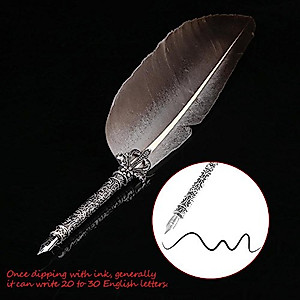 FTVOGUE English Calligraphy Retro Carved Feather Dip Quill Pen Writing Set Stationery Gift Box with 5 Nibs and 1 Ink Bottle(Black)