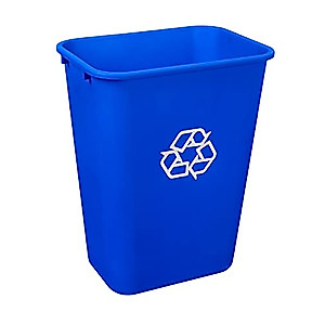 Amazon Basics Rectangular Commercial Office Wastebasket, Recycle Logo, 10 gallon (Pack of 1), Blue (Previously AmazonCommercial brand)