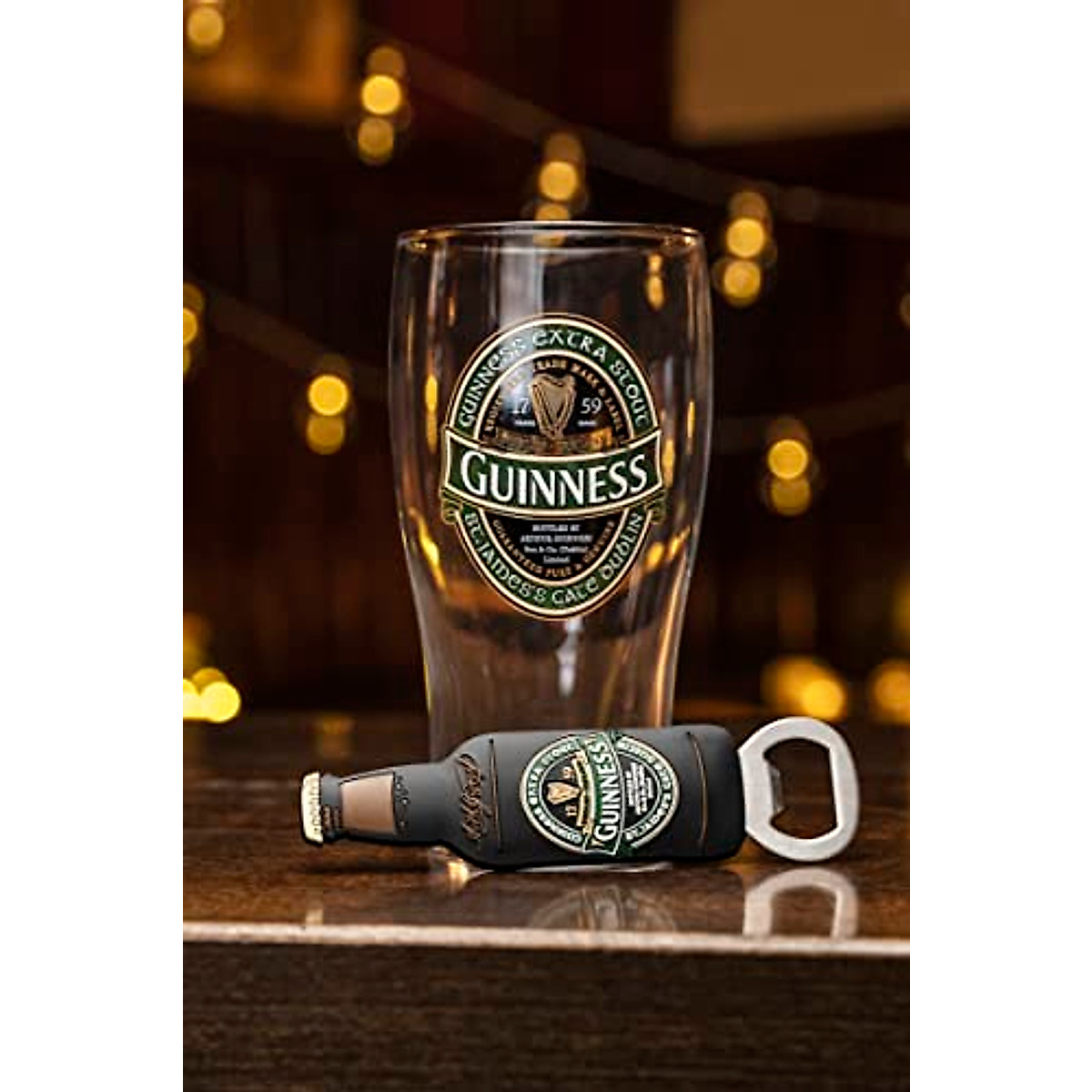 Guinness Shamrock Gift Company Ireland Label Pint Glass and PVC Opener Set