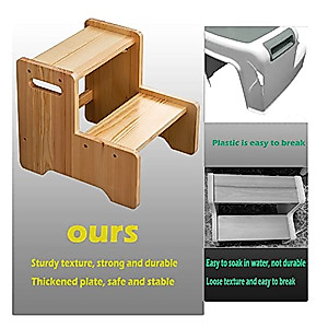 Wooden Step Stool,Toddler Step Stool,Wood 2 Step Stool for Kids,Bathroom and Kitchen Step Stool for Toddlers