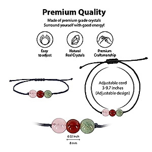 BOHO GARDEN Zodiac Bead Bracelets(Taurus) - 3 Polished Birthstone Crystal Beaded Bracelets - Made of Real & Natural Gemstones, Adjustable 3-9.7” Black Rope - Jewelry for Men, Women, Teens (13+) - 8mm Beads