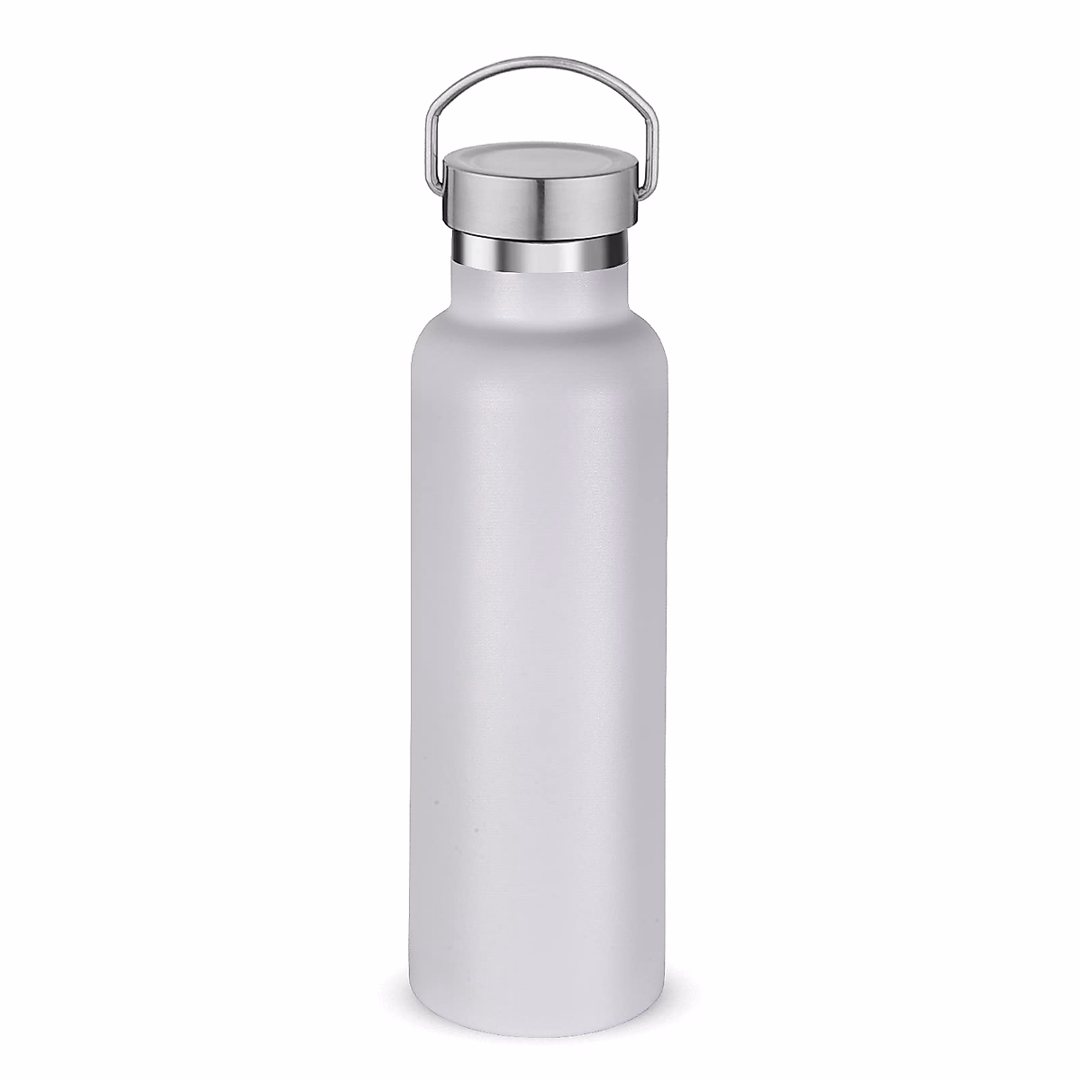 Neihepal White Stainless Steel Water Bottles,20 Ounce Vacuum Insulated Double Wall Travel Bottle with Leak Proof Lid of Handle,Metal Reusable Standard Mouth Flask Thermoses for School,Hikers,Gift