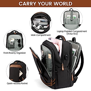 LOVEVOOK Travel Laptop Backpack Large Daypack with USB Port School Computer Bag Fits 15.6 Inch Laptop Business College Students Bookbag Gifts for Men Women ,Black