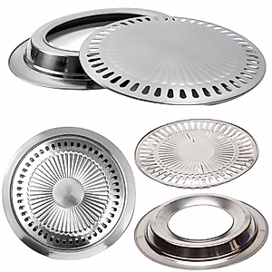 Saim Korean BBQ Grill Pan,Stainless Steel Non-Stick Roasting Smokeless Barbecue Grill Pan,Round Korean Style Stovetop for Indoor Outdoor Camping BBQ