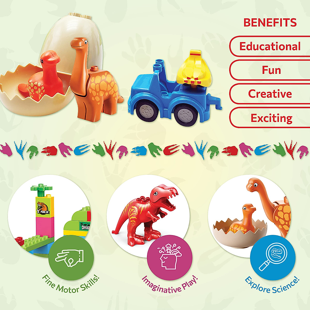 ToyVelt Dinosaur Blocks Toy 72 Piece Jurassic Era, Children's Dinosaur Blocks, Dinosaur Blocks for Kids 3-5, Dino Building Blocks, Dinosaur Building Blocks, for Boys&Girls 3-12 Years Old