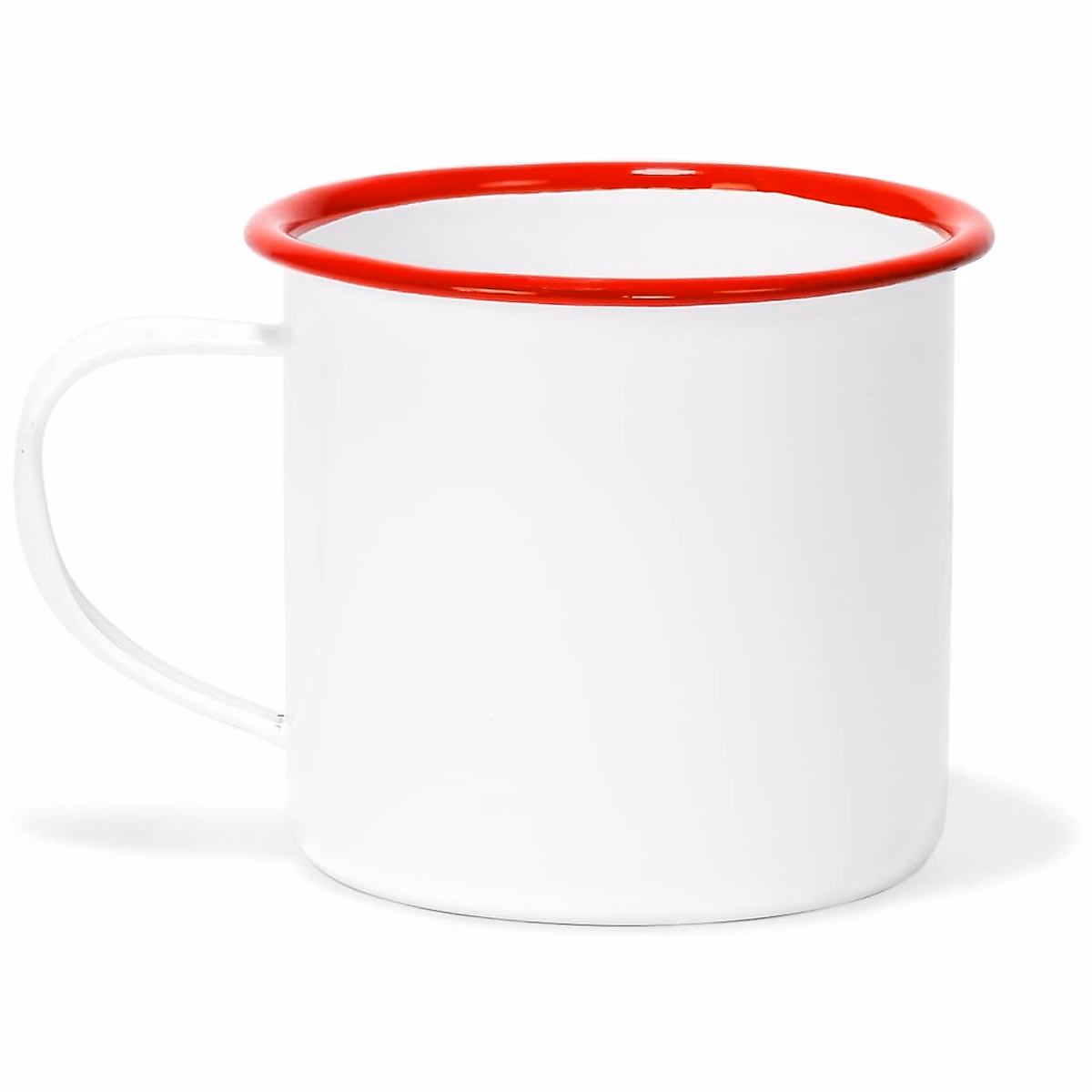 Red Co. Set of 6 Enamelware Metal Small Classic 5 Oz Round Coffee and Tea Mug with Handle, Solid White/Red Rim