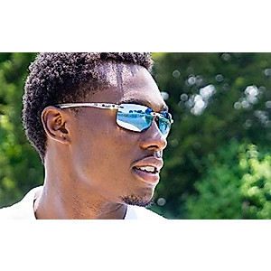 Revo Sunglasses Descend N: Polarized Lens Filters UV, Rimless Rectangle Frame, Crystal Frame with Blue Water Lens