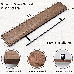 Axeman Floating Shelves 36 Inch, Solid Walnut Wooden Wall Shelves with Groove Set of 2, Natural Wood Floating Shelves with Lip for Home Decor, Living Room, Bedroom Kitchen