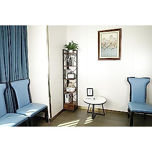 LAZEYARD 70.8 Inch Corner Bookshelf, 5 Tier Tall Narrow Bookshelf with Drawer and Glass Holder, Skinny Corner Bookcase, Freestanding Display and Storage Corner Shelf, Industrial Rustic Brown and Black