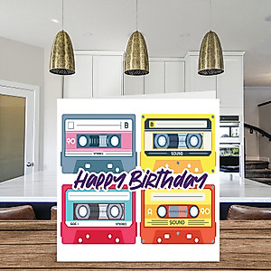 Retro Birthday Cards for Men Women - Music Cassette Tapes - Classic Birthday Card for Son Daughter Brother Sister Mum Dad Uncle Auntie Nan Grandad, 145mm x 145mm 30th 40th 50th Bday Greeting Cards