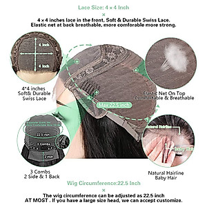 180% High Density HD Transparent Body Wave Lace Front Wigs 4X4 Brazilian Virgin Human Hair Pre Plucked with Baby Hair Glueless Lace Closure Wigs for Women (24inch,Natural Black)