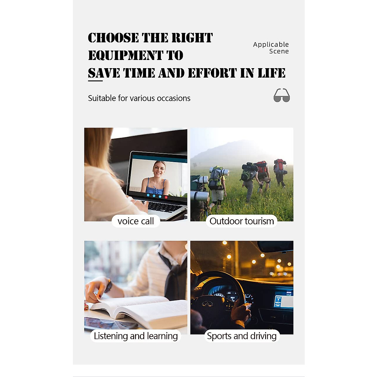 Smart Music Call Glasses Waterproof and Dustproof Anti -Blue Light Navigation Intelligent Voice Siri Awakening Sunglasses ABS Frame Personalized Headset (Round-Sunglasses)