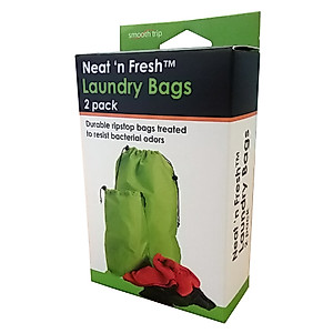 Smooth Trip Travel Laundry Bags with Odor-Blocking Barrier for Wet and Dirty Clothes - Set of 2 Foldable Compact Bags Fit in Luggage and Packs for Gym Clothes, Shoes, Bathing Suits and Baby Clothes