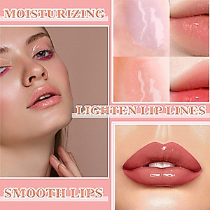 Fusang 6 Pcs Plumping Lip Oil Tinted Lip Balm Stain Set Hydrating Lip Gloss Lip Care Transparent Lip Oil Nourishing Long Lasting Shimmer Shine Primer Lip Tint Makeup,Moisturizing,Lighten Lip Lines