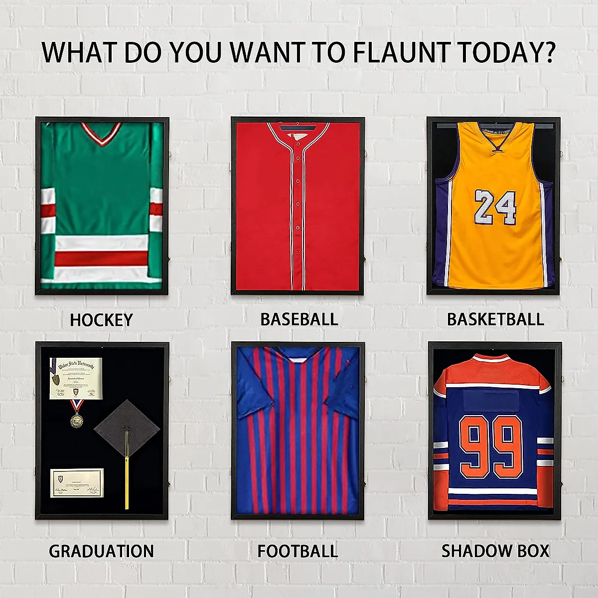 Jersey Display Frame Case, Large Lockable Shadow Box Sports Jersey Frame with 98% UV Protection Acrylic and 2 Hanger for Baseball Basketball Football Soccer Hockey Shirt,Uniform, Graduates Black