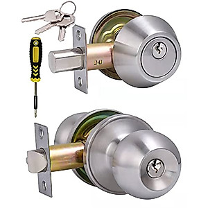 All Keyed Same Entry Door Knob and Single Cylinder Deadbolt Combo Set, Satin Nickel Exterior Door Knobs with Lock and Keys for Entrance and Front Door